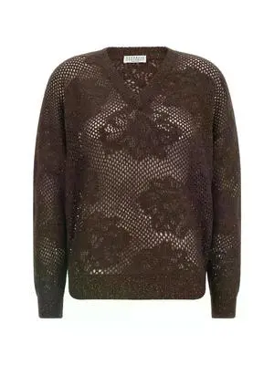 Brunello Cucinelli Floral-lace Sweater - Brown