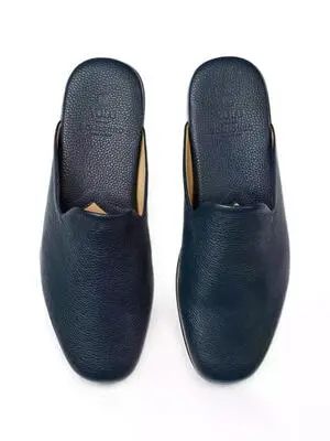 SCAROSSO Atlas Travel Pebble-grain Leather Slippers - Blue