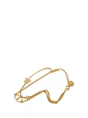 Dior Plated And Strass Petit Cd Logo Heart Charm Double Chain Bracelet - Gold