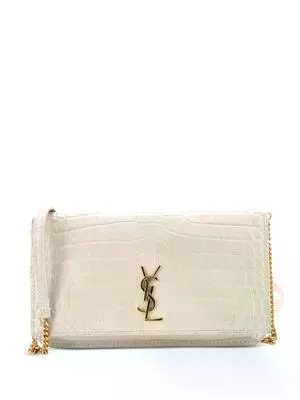 SAINT LAURENT Classic Monogram Phone Holder Shoulder Bag Crocodile Embossed Leather Crossbody Bag