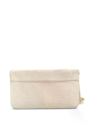 Saint Laurent Monogram Crocodile Embossed Leather Shoulder Bag - White