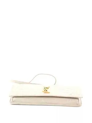 Saint Laurent Monogram Crocodile Embossed Leather Shoulder Bag - White