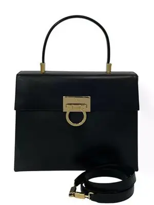 FERRAGAMO 2010-2026 Leather Gancini Satchel - Black