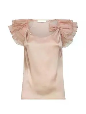 ALINA Bow-detail Ruffled Blouse - Neutrals
