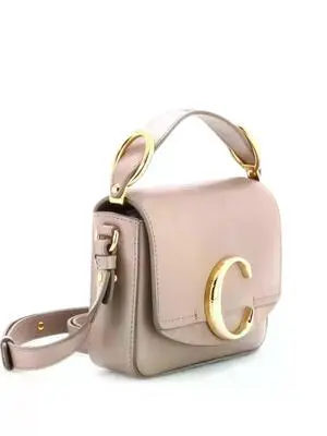 Chloé C Double Carry Bag Leather Mini Shoulder Bag - Neutrals