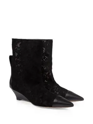 ODISSI Gemma Lace-panelled Leather Ankle Boots