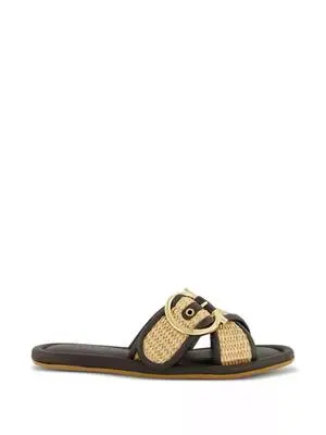 FERRAGAMO Double Strap Gancini Ornament Slide - Neutrals