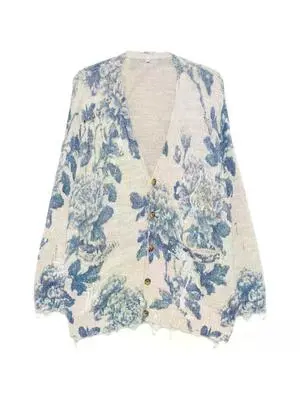R13 Floral-print Distressed Cardigan