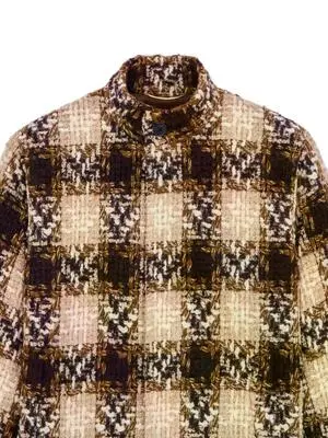 Saint Laurent Checked Tweed Short Coat - Neutrals