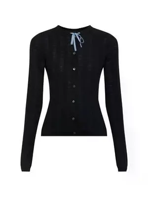 Marni Bow-detail Pointelle-knit Cardigan - Black