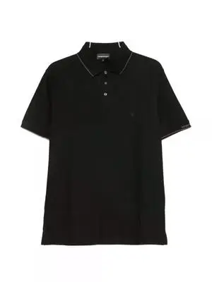 Emporio Armani Logo-embroidered Contrast-trim Polo Shirt - Black