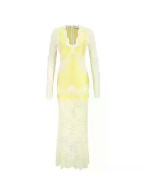 Rabanne Lace-panelled Long-sleeve Maxi Dress - Yellow