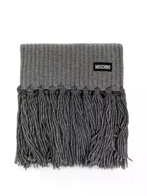 Moschino Ribbed-knit Fringed Scarf - Grey