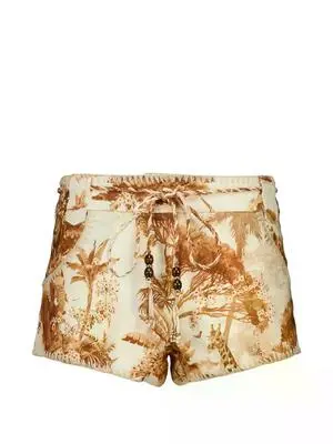 Zimmermann Safari-print Belted Shorts - Neutrals