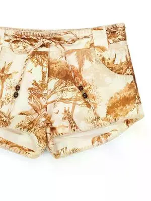 Zimmermann Safari-print Belted Shorts