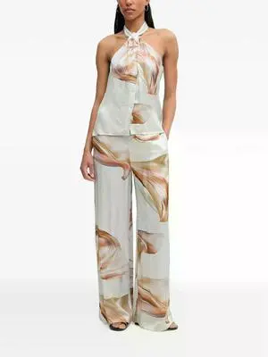 ISABELLE BLANCHE Abstract-print Drawstring-waist Trousers - Neutrals