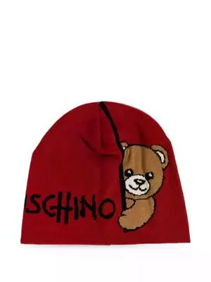 Moschino Logo-intarsia Teddy Bear Beanie Hat - Red