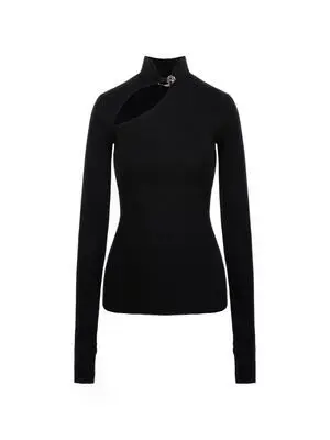 MANURI Cut-out High-neck Blouse - Black