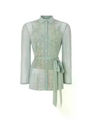 TEMPERLEY LONDON Oberon Crystal-embellished Belted Shirt - Green