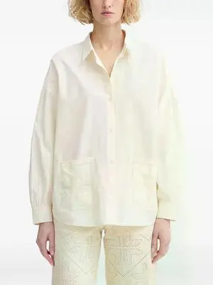 SESSUN Flores Open-back Embroidered-pocket Shirt - Neutrals