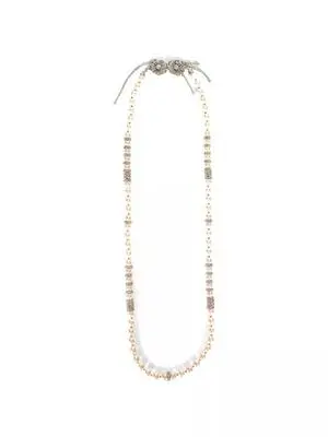 Alessandra Rich Crystal Embellished Faux Pearl Necklace - Neutrals