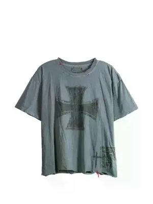 SAITOS Cross-print Distressed T-shirt