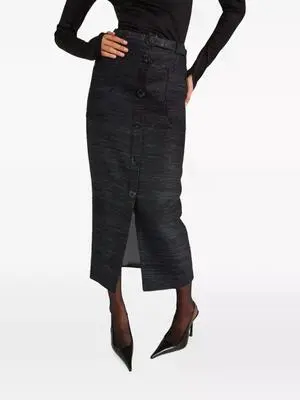 VIOLANTE NESSI Belted Silk-tweed Midi Skirt