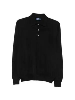 Fedeli Long-sleeve Polo Sweater - Black