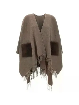 GRAN SASSO Faux-fur Pocket Fringed-hem Cape - Brown