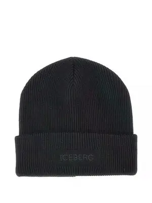 Iceberg Logo Embroidered Ribbed Knit Beanie