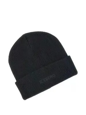 Iceberg Logo Embroidered Ribbed Knit Beanie