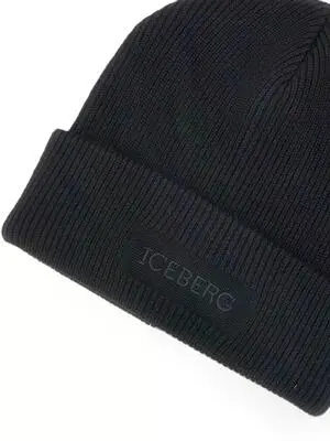 Iceberg Logo Embroidered Ribbed Knit Beanie