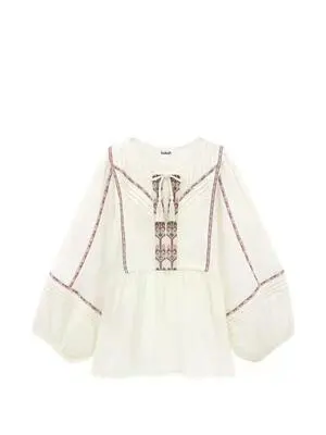 Ba&sh Poeme Embroidered Tassel-detail Blouse - White