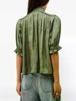 Ba&sh Camila Ruffled-trim Smocked-shoulder Blouse - Green