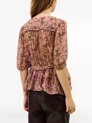 Ba&sh Asya Floral Print V-neck Ruffled Half Sleeve Top