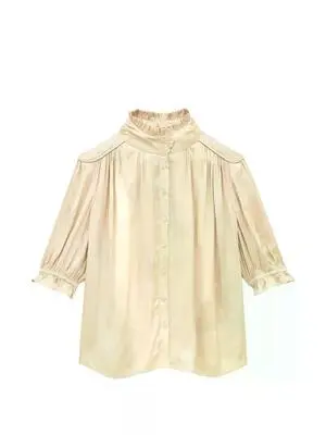 Ba&sh Camila Ruffled-collar Smocked Blouse - Neutrals