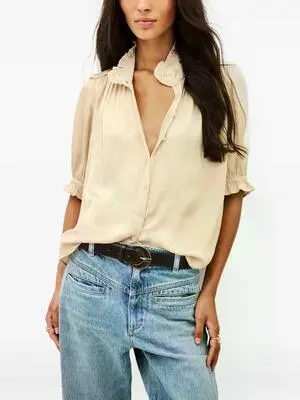 Ba&sh Camila Ruffled-collar Smocked Blouse - Neutrals