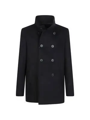 Herno High-neck Double-breasted Coat - Blue