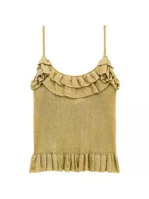 Ba&sh Zaria Ruffled Metallic Ribbed Knit Top