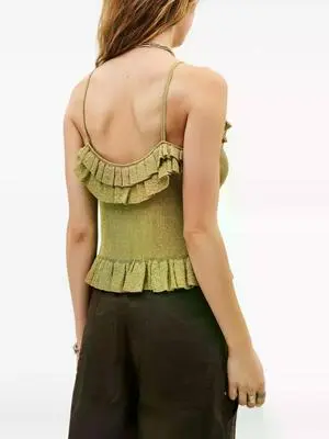 Ba&sh Zaria Ruffled Metallic Ribbed Knit Top