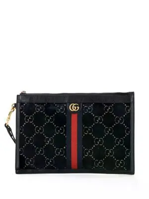 Gucci Ophidia Zip Pouch Gg Velvet Large Clutch Bag - Blue
