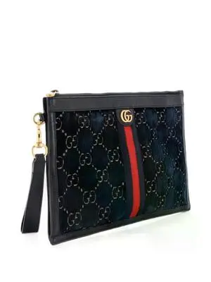 Gucci Ophidia Zip Pouch Gg Velvet Large Clutch Bag