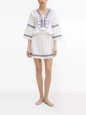 Melissa Odabash Martina Embroidered Tassel-detail Mini Dress - White