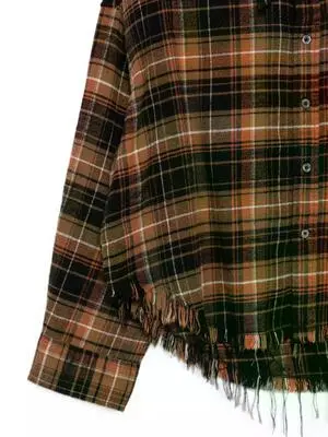 R13 Plaid Frayed Hem Shirt - Brown