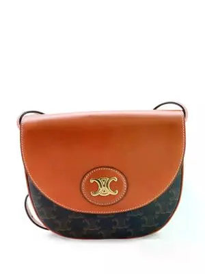 Celine Besace Leather And Triomphe Coated Canvas Small Shoulder Bag - Brown