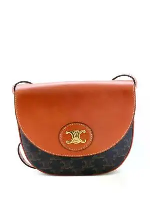 Celine Besace Leather And Triomphe Coated Canvas Small Shoulder Bag - Brown
