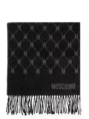 Moschino Cashmere Scarf With Monogram - Black