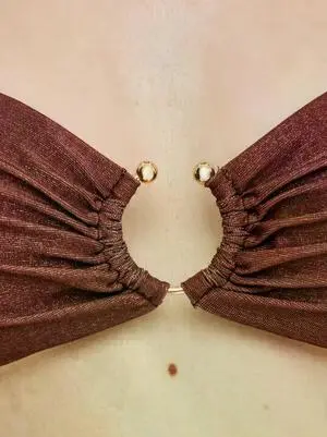 Guess Ruched Metallic Bikini Top With Logo Detail