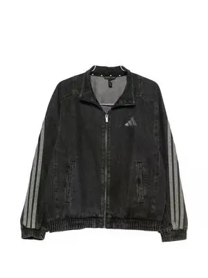 Adidas Logo-embroidered Zip-up Denim Jacket - Black