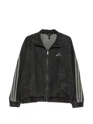 Adidas Embroidered Logo Zip-up Denim Jacket - Black